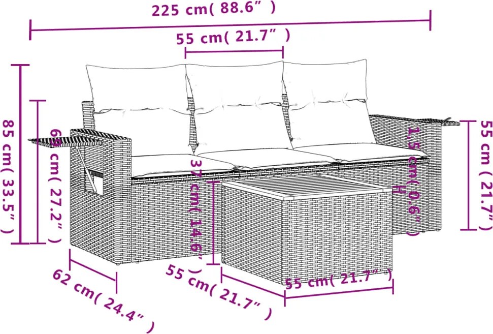 4dílná zahradní sedací souprava s poduškami černá polyratan 3256763