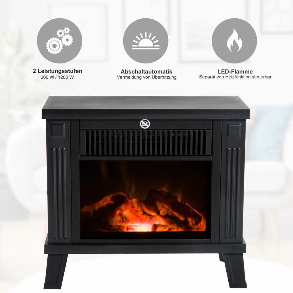 HOMCOM elektrický krb elektrická kamna stojící krb s efektem plamene 6001200W kov černý 34x17x31 cm pro příjemné večery |