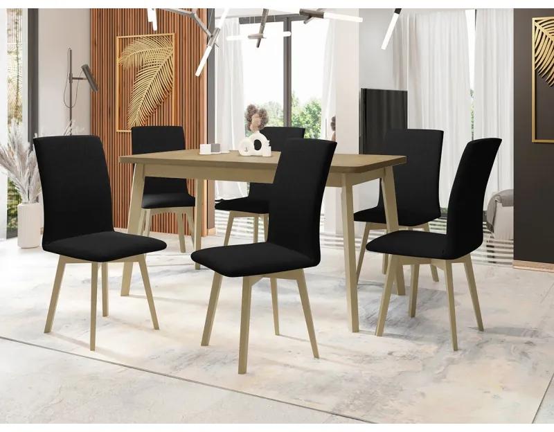Jídelní jídelní stůl se 6 židlemi AL24, Barva dřeva: dub grandson - L, Potah: Kronos 7, Barvy nožiček: černá