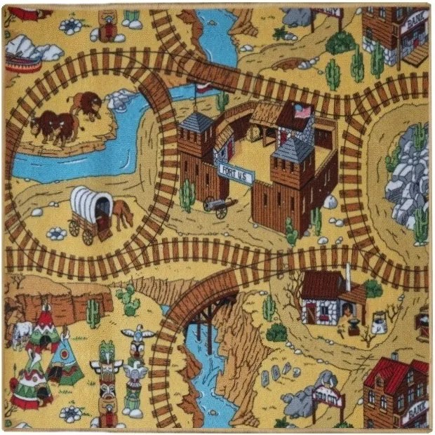AladinWorld Expres, Dětský kusový koberec Western čtverec, 400x400, vícebarevná, dětský pokoj Biano.cz