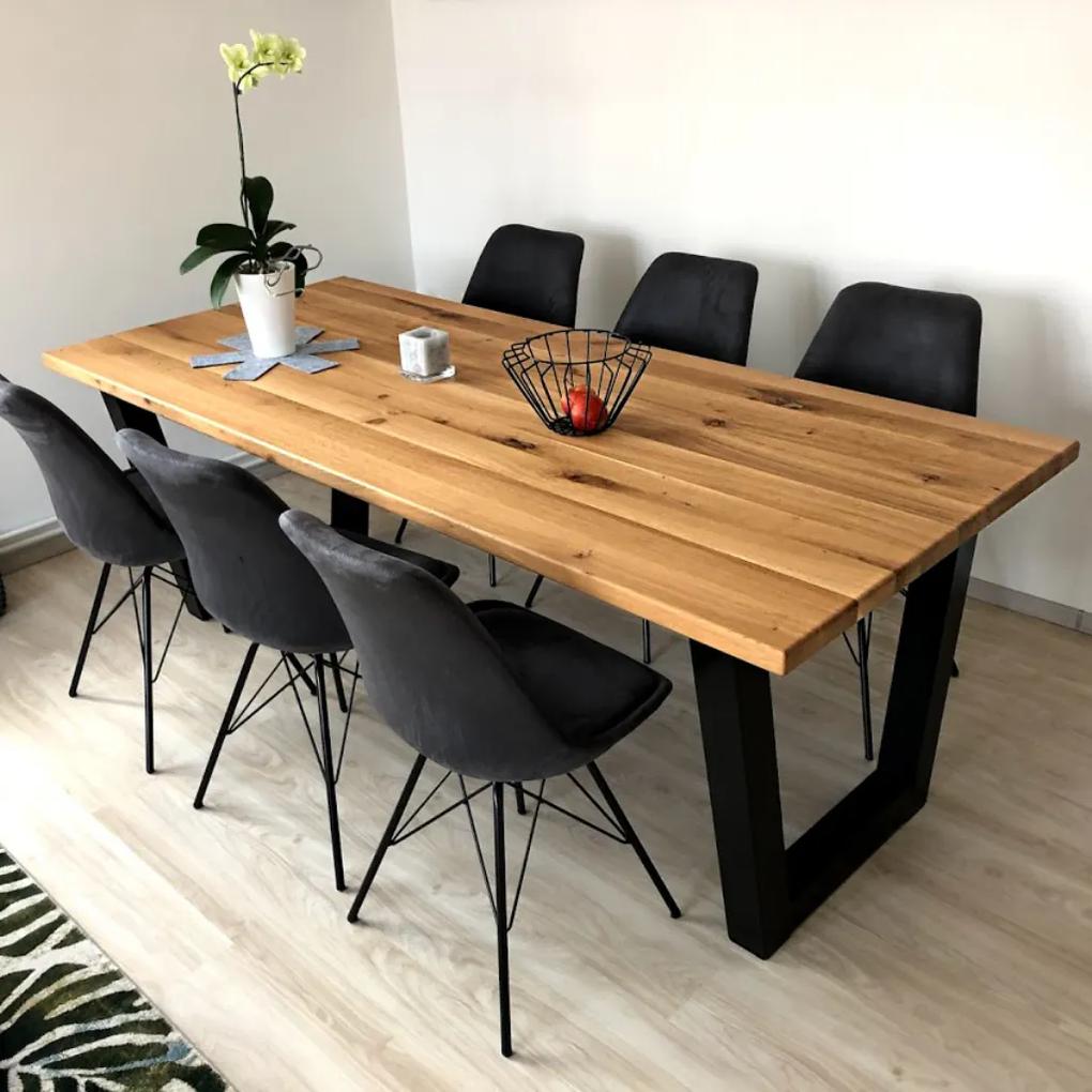 KULHÁNEK Masivní jídelní stůl s rovnou hranou a kovovou podnoží Velikost desky: 210x90 cm, Odstín podnože: černá - RAL 9005