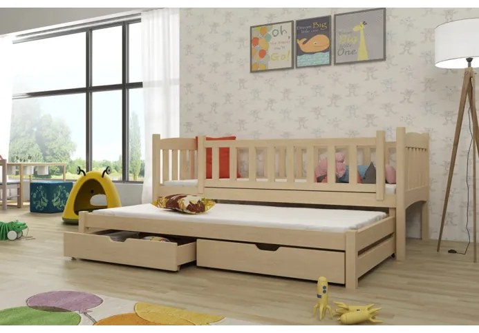 Dětská postel s přistýlkou a šuplíky 90x200 ADINA - borovice