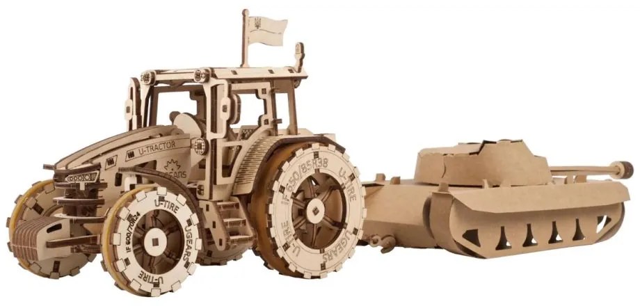 Ugears 3D dřevěné mechanické puzzle Traktor vítězí