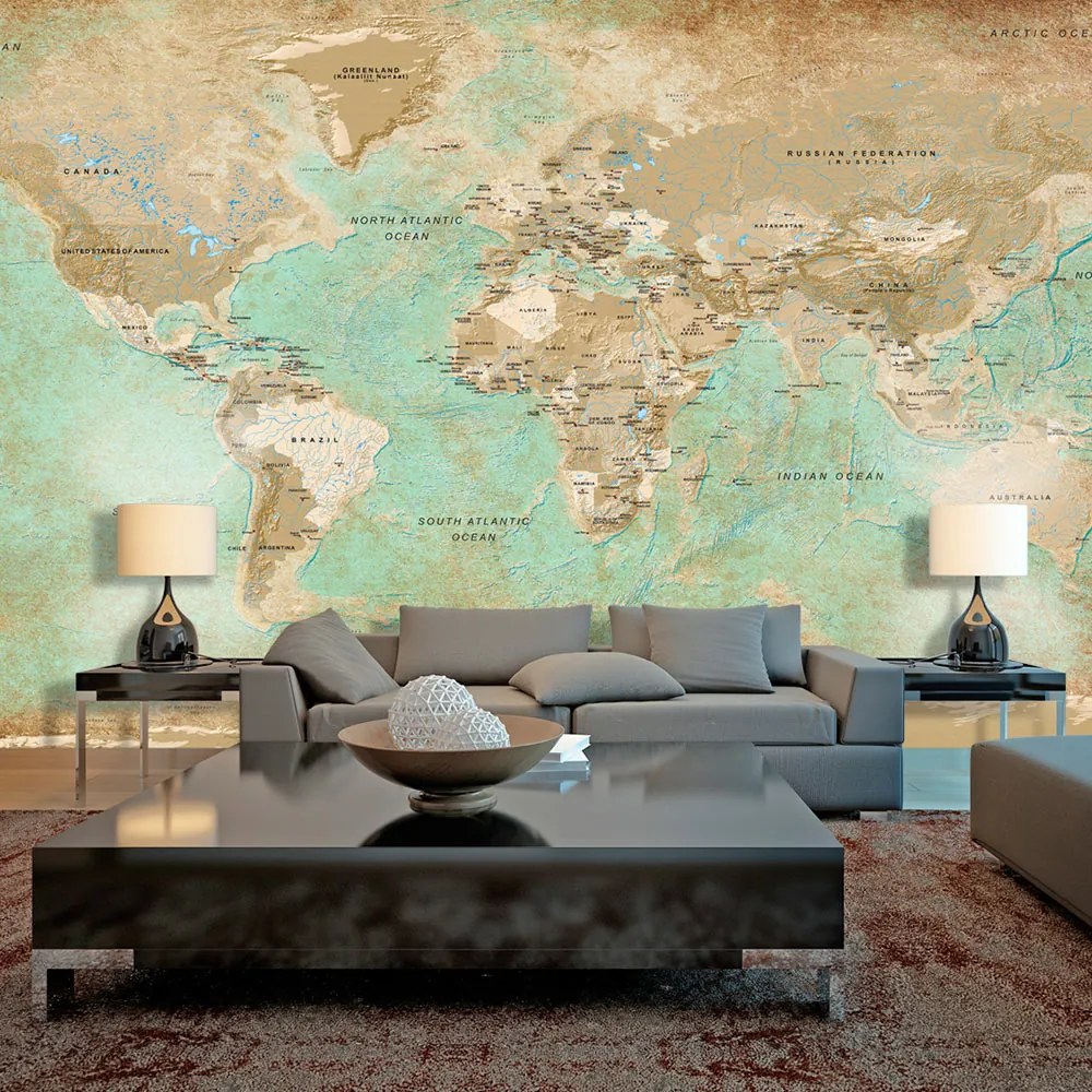 Fototapeta XXL Bimago - Turquoise World Map II + lepidlo zdarma 500x280 cm