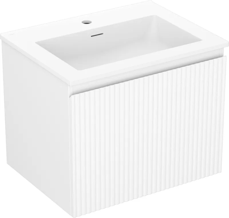 Mexen Rivel, koupelnová skříňka 60 cm s umyvadlem Otis, 1 zásuvka, drážkovaná, bílá matná, 91A20-06047-1-BF01-W18M01