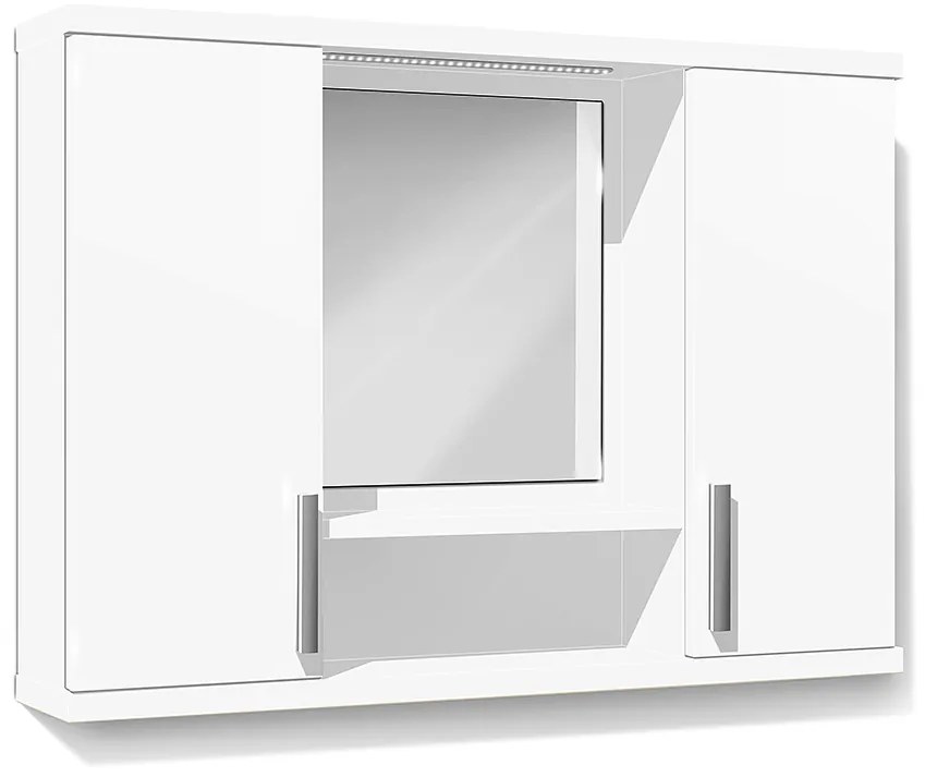 Nabytekmorava Závěsná koupelnová skříňka se zrcadlem K11 barva skříňky: bílá 113, barva dvířek: bílý lesk