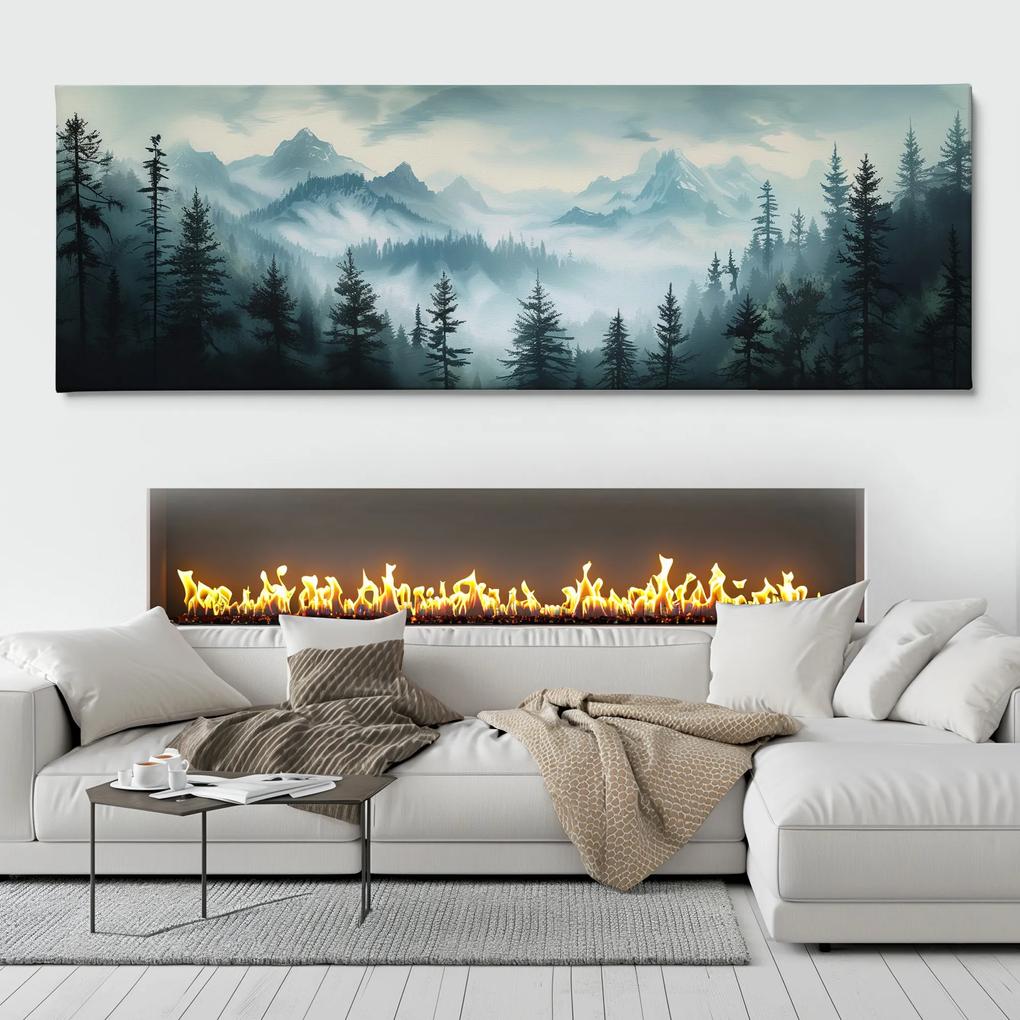 Obraz na plátně - Když hory a lesy zahalí mlha FeelHappy.cz Velikost obrazu: 150 x 50 cm