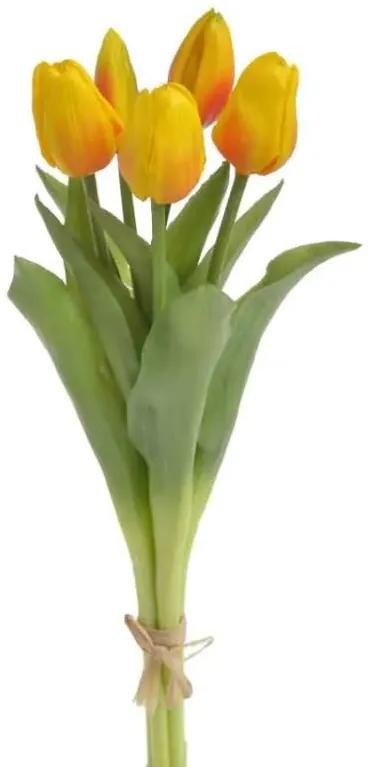 Umělé latexové tulipány oranžové- 38 cm, svazek 5 ks