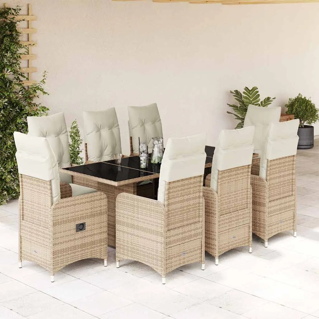 9dílný zahradní bistro set s poduškami béžový polyratan 3277105