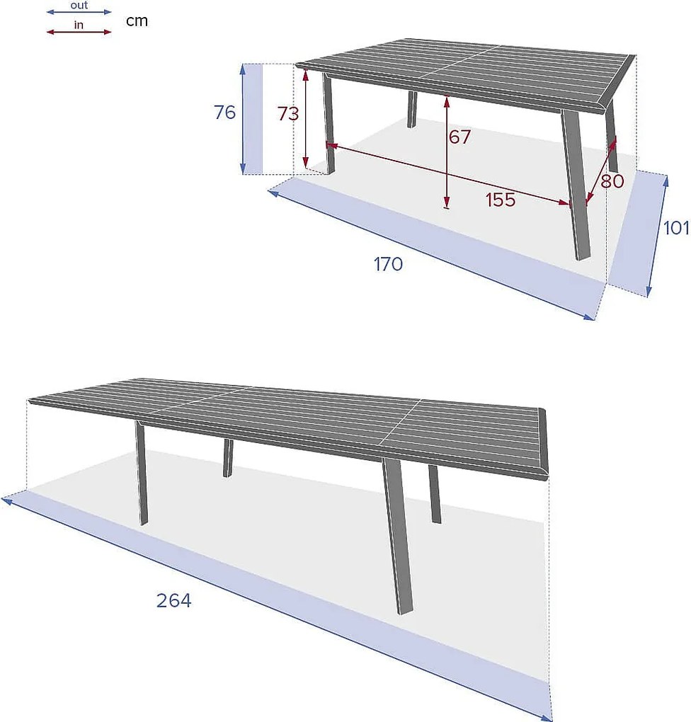 Hliníkový stůl NOVARA 170/264 cm (antracit)