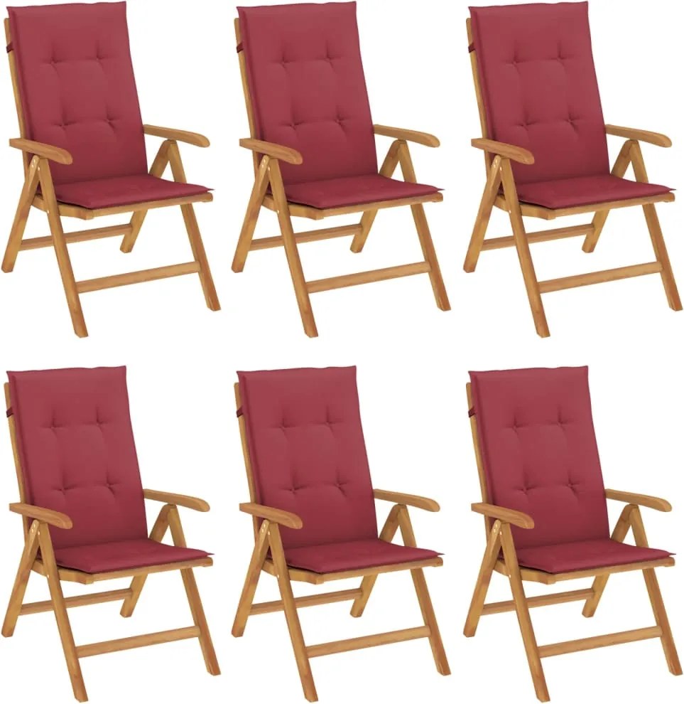 Skládací polohovací křesla s polštáři, 6 ks, masivní teak 3196502