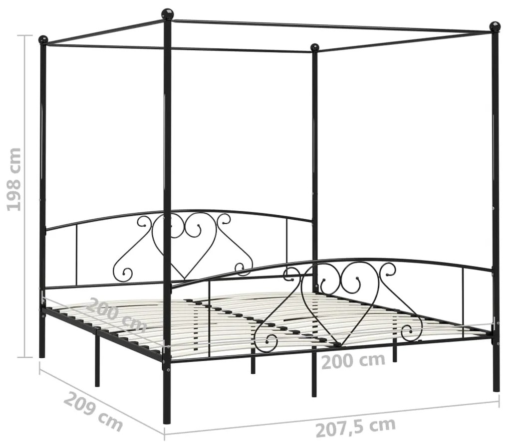 Rám postele s nebesy černý kovový 200 x 200 cm,  284439