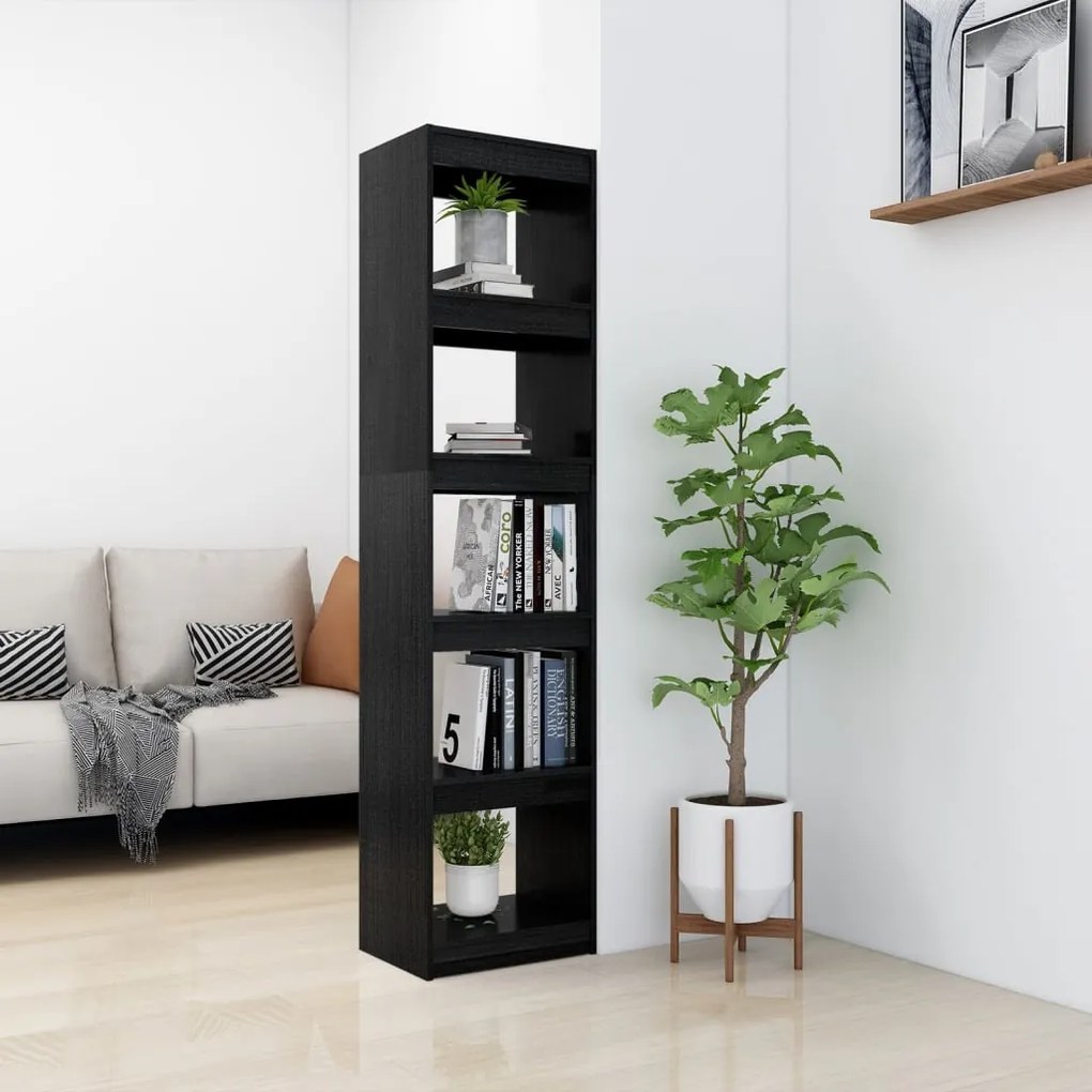 Knihovna / dělicí stěna černá 40x30x167,5 cm masivní borovice