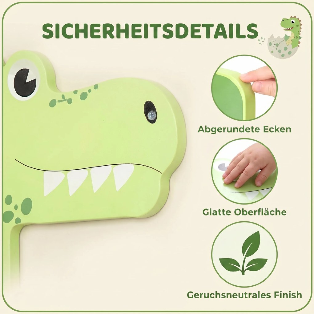 AIYAPLAY Montessori motorická deska dřevěné Busy Board dinosaurus, nástěnně montovaná s xylofonem, hodinami a ozubenými koly, zvukové tyče