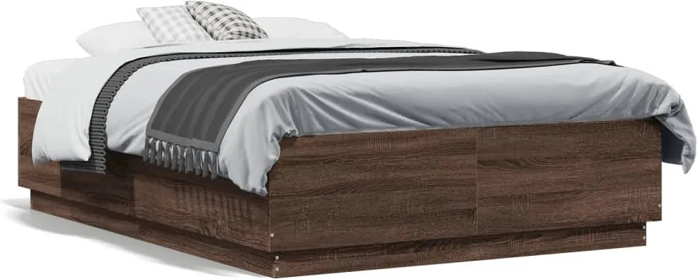 Rám postele s LED osvětlením hnědý dub 135 x 190 cm kompozit 3209652