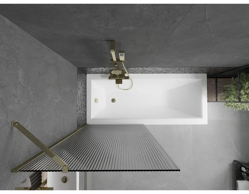 Mexen Next, vanová zástěna 1-křídlová 80 x 150 cm, fixní křídlo, 6 mm sklo s pruhy, zlatý lesklý profil, 895-080-000-00-09-50