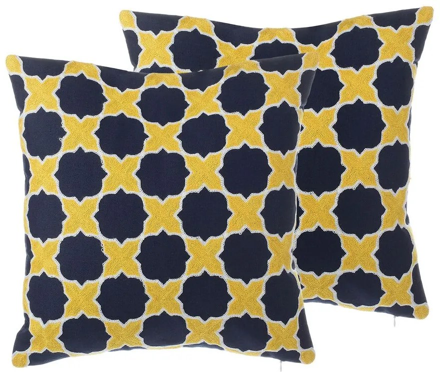 Sada 2 dekorativních polštářů marocký vzor 45 x 45 cm žluto-modrá MUSCARI Beliani