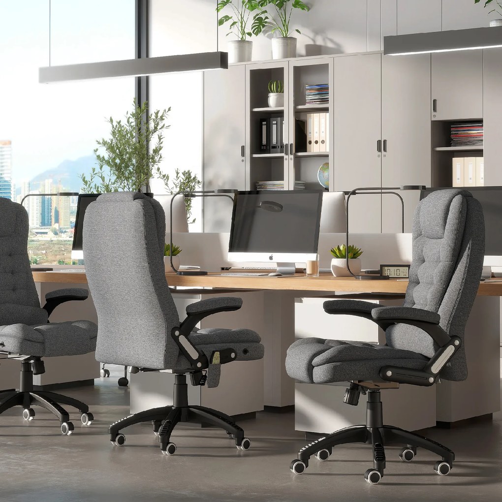 Masážní křeslo Vinsetto manažerské kancelářské křeslo výškově nastavitelné ergonomické masážní šedé 67 x 74 x 116-126 cm | Aosom