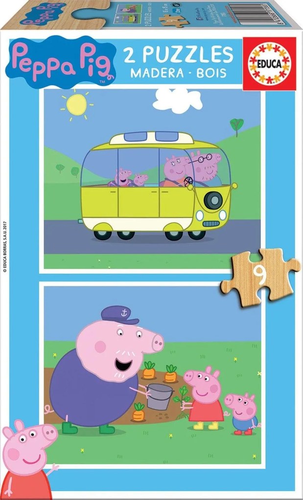 Puzzle educa dřevěné puzzle prasátko peppa 2x9 dílků