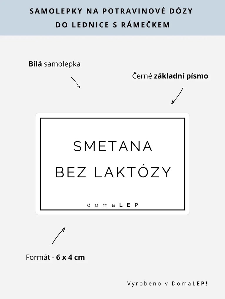 SMETANA BEZ LAKTÓZY - Samolepka s rámečkem na dózy do lednice, 6 x 4 cm