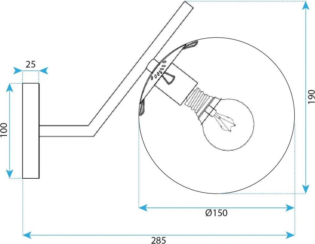 Toolight Rea, Nástěnné svítidlo G099-1W BLACK, OSW-09724
