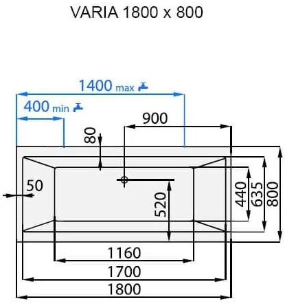 Santech Varia - Vana oboustranná 1800x800mm SAVAR180