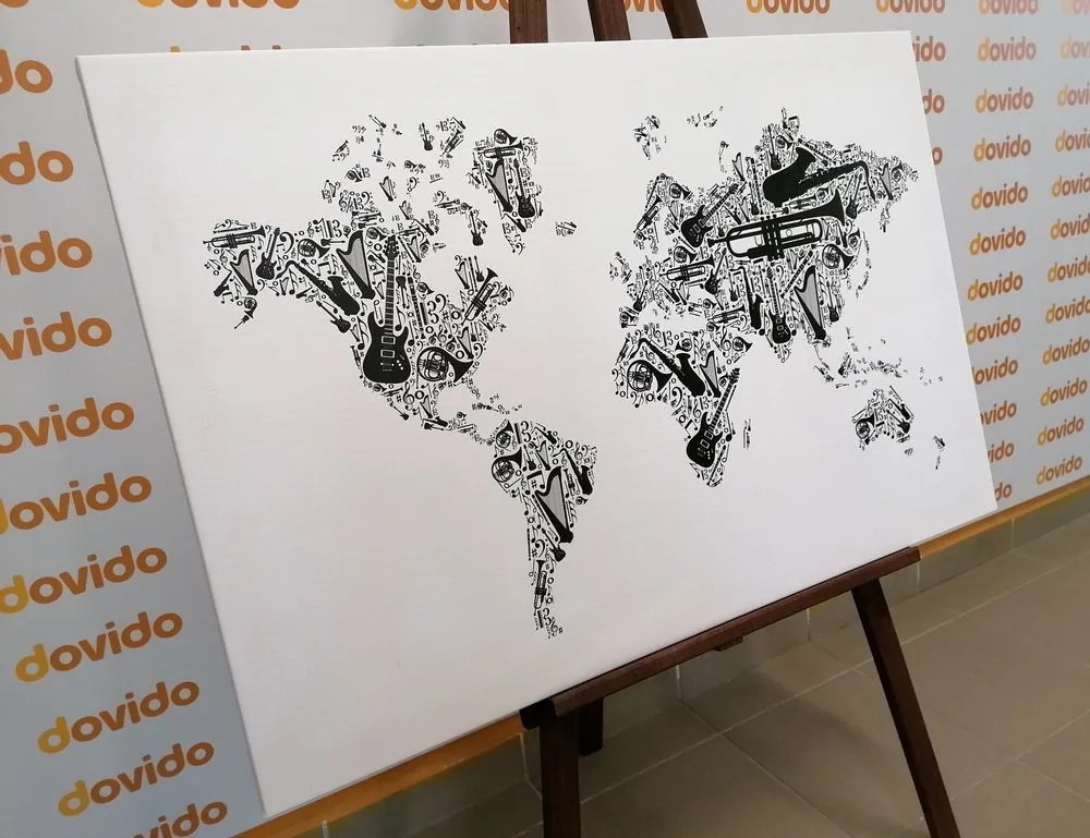Obraz hudební mapa světa v inverzní podobě - 120x80 cm