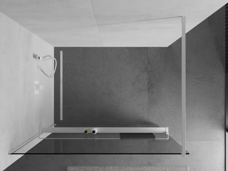 Mexen Kioto+, sprchová zástěna Walk-In s poličkou a věšákem 90 x 200 cm, 8mm čiré sklo, bílý profil, 800-090-121-20-00