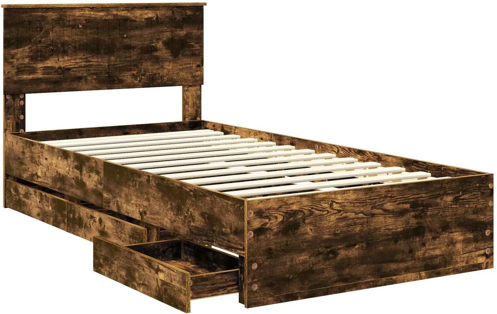Rám postele s čelo Kouřový dub 100 x 200 cm Inženýrské dřevo 3410739