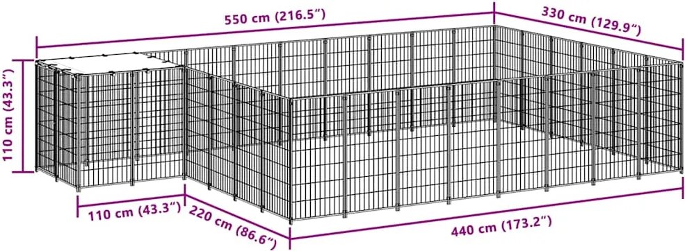 Psí kotec černý 15,73 m² ocel 3082214