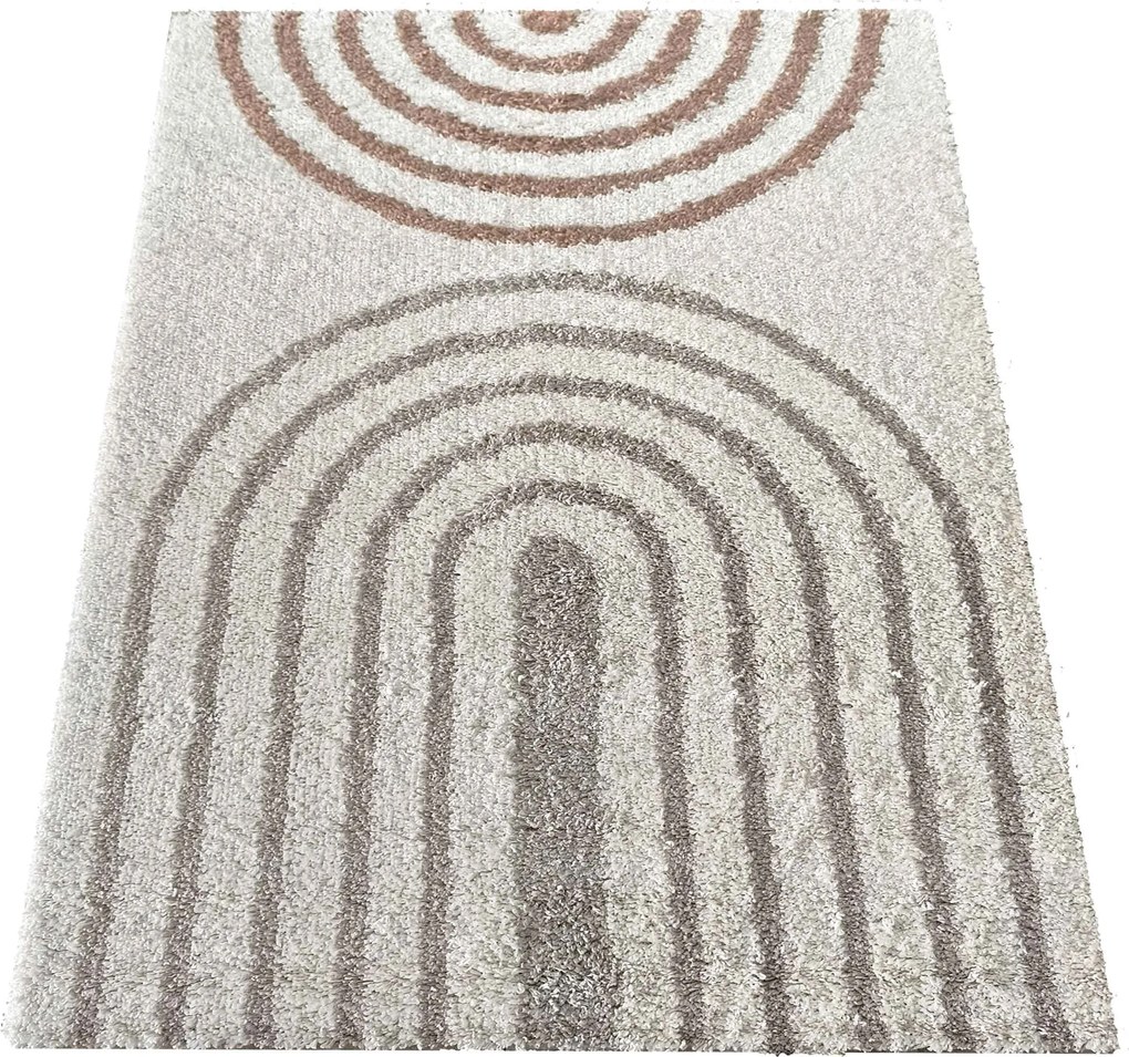 DY Moderní béžový huňatý koberec s geometrickým vzorem Santo 03 Rozměr: 80x150 cm