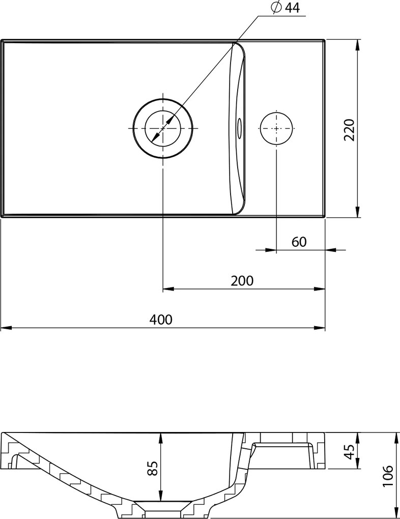 Sapho Sapho, AGOS betonové umyvadlo 40x22cm, levé/pravé, tmavě hnědá lesk, AS40015