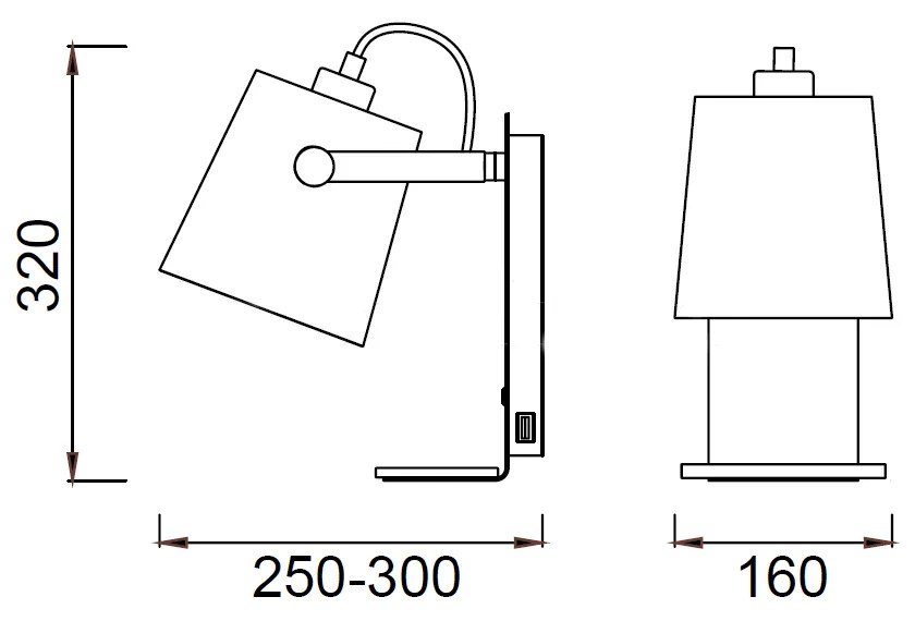 Mantra Nordica II, nástěnné svítidlo s USB a malou poličkou, 1xE27,kov-bílá/dřevo, stínítko z bílé textilie, výška 32cm