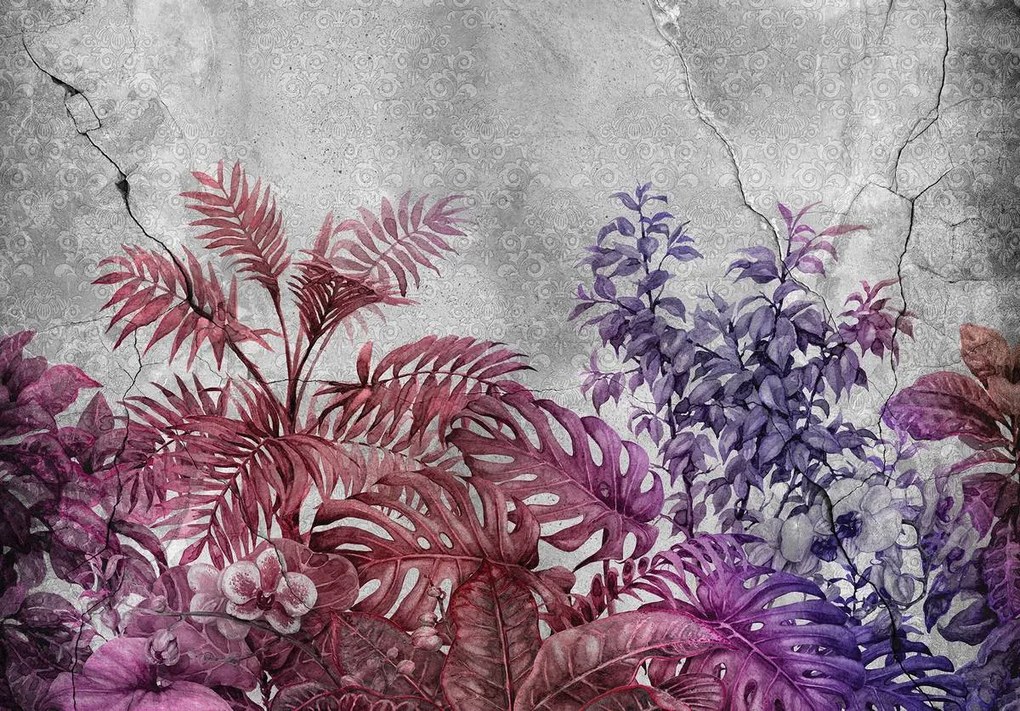 Fototapeta - Rostliny na betonu - fialová (254x184 cm)