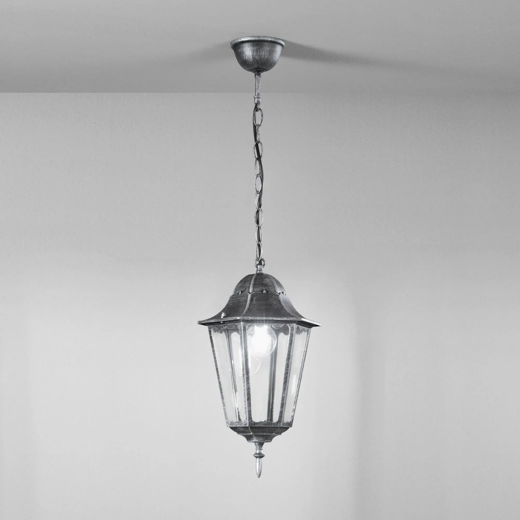 FAN LANT-FIRENZE/S1 Závěsné venkovní svítidlo FIRENZE černá/stříbrná, 1xE27, IP44, 21 x 21 x 136 cm - FANEUROPE