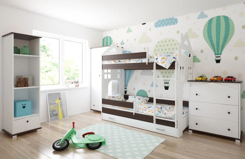 BabyBeds Dětská patrová postel DOMEK II 180x80 Barevné provedení: Ořech, Úložný prostor: Ne, bez úložného prostoru