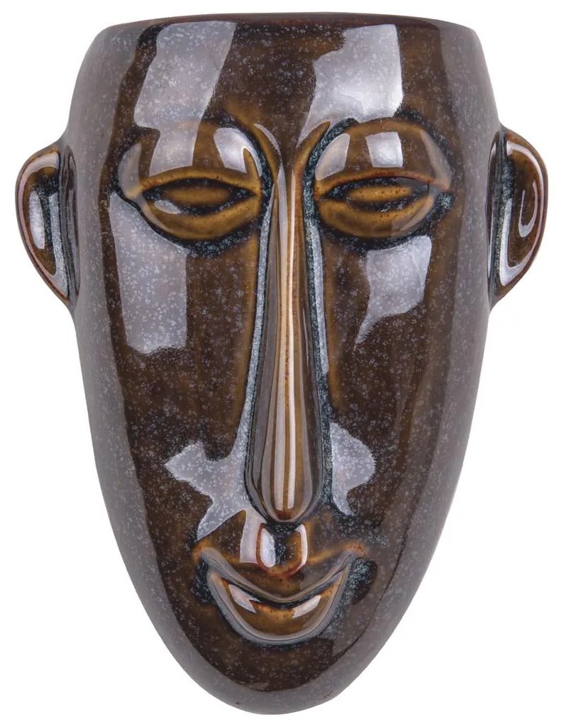 PRESENT TIME Nástěnný podstavec na květináč Mask – tmavě hnědá 17,5 × 22,4 × 7,4 cm