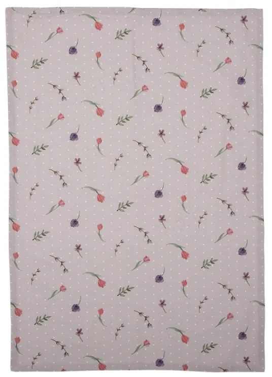 Béžová bavlněná utěrka s květy Happy Bunny – 50x70 cm