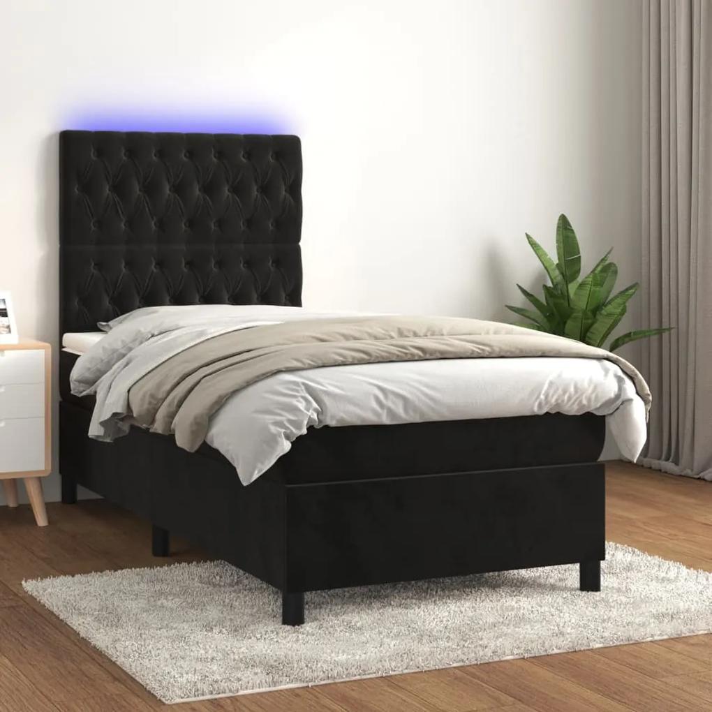 Box spring postel s matrací a LED černá 90x200 cm samet,  3136283