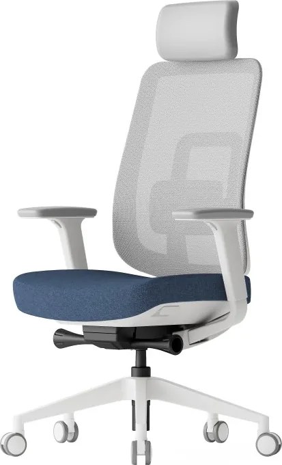 Kancelářská ergonomická židle K42 WHITE SP – síť/ čalouněná, modrá