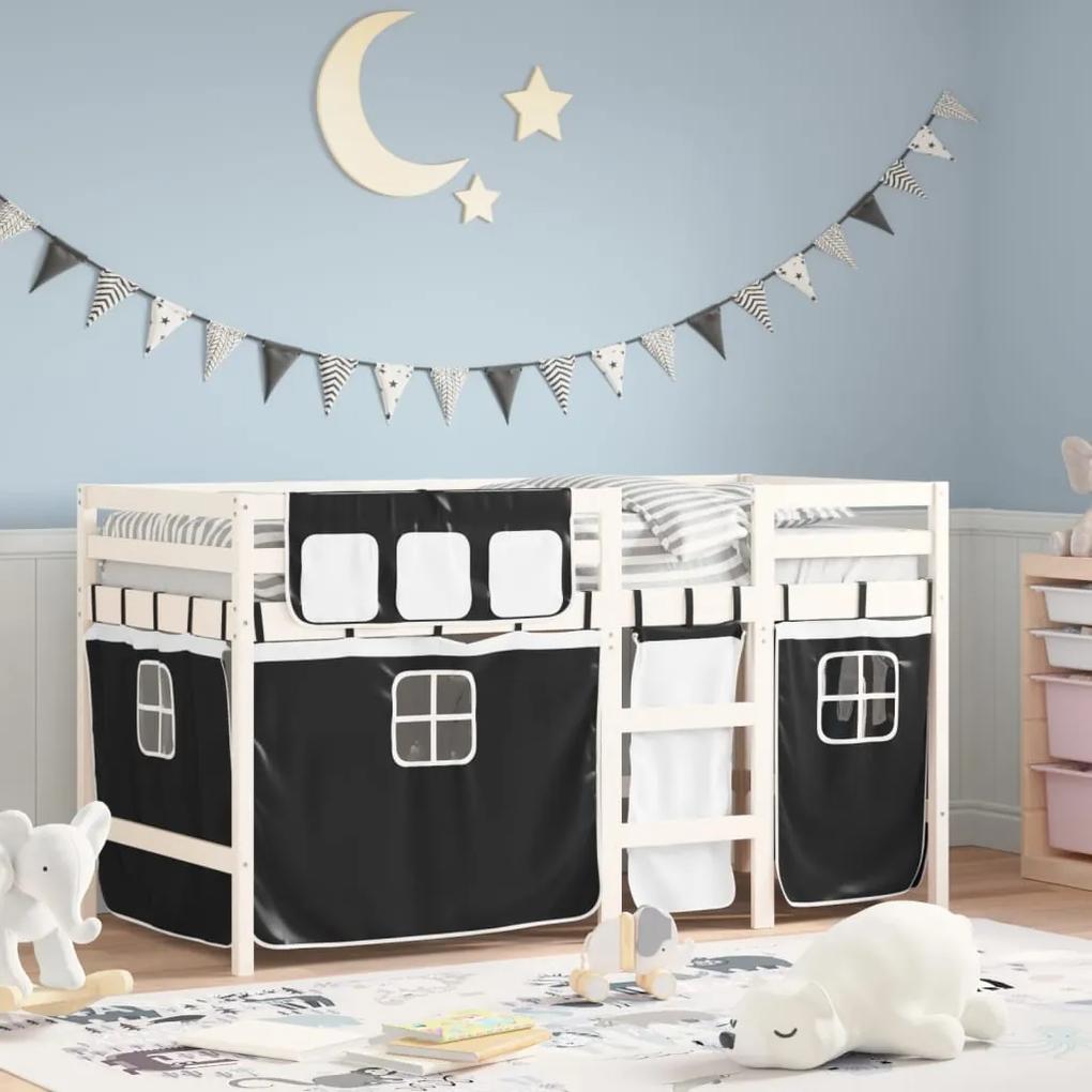 Dětská patrová postel se závěsy bílá a černá 90x200 cm borovice,  3283820