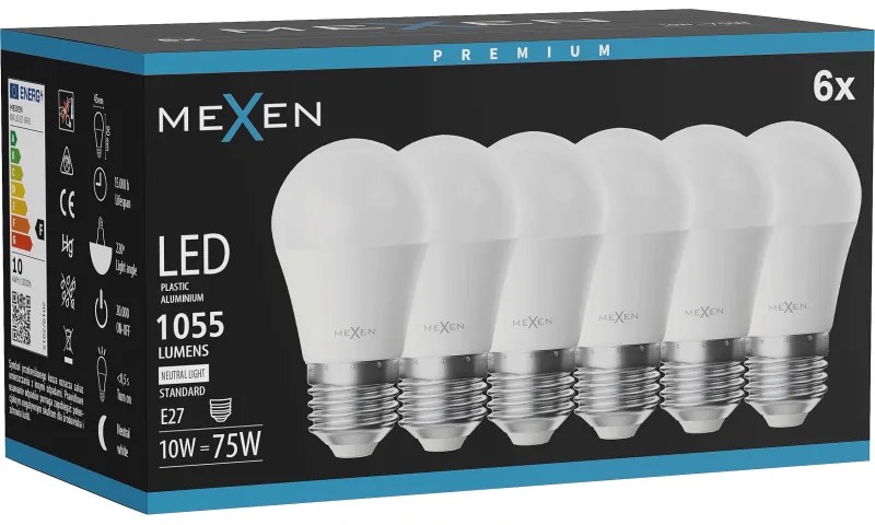 Mexen Nova 6x LED žárovka E27, G45, 10W, Neutrální - 4000K, 1055 lm - L101-E27-1040-01x06