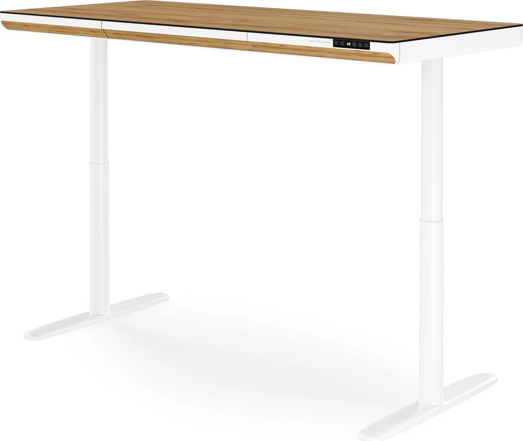 Elektrický psací stůl sit-stand se zásuvkou a bezdrátovou nabíječkou Qi bílý/zlatý dub, 1600 mm: ELLIS