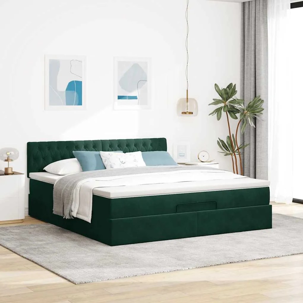 Osmanský rám postele s matrací tmavě zelená 180x200cm samet 3312713