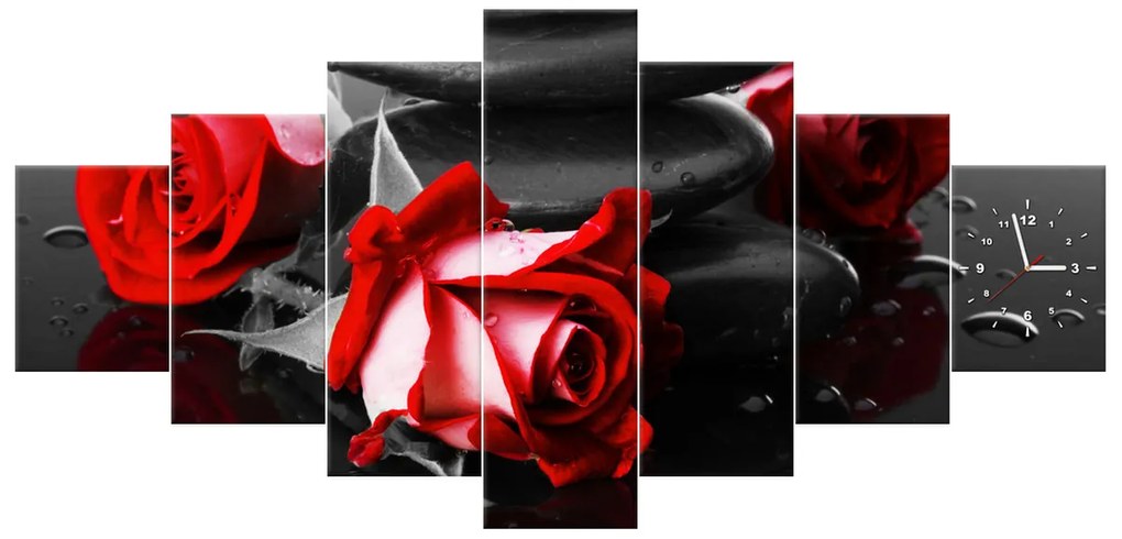 Gario Obraz s hodinami Roses and spa - 7 dílný Rozměry: 160 x 70 cm