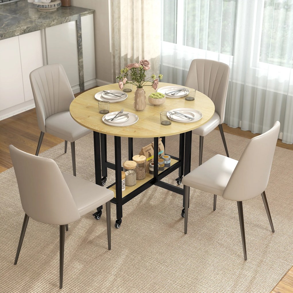 HOMCOM skládací jídelní stůl na kolečkách, kuchyňský stůl pro 4 osoby s integrovanou odkládací plochou, 100 x 75 cm, dub