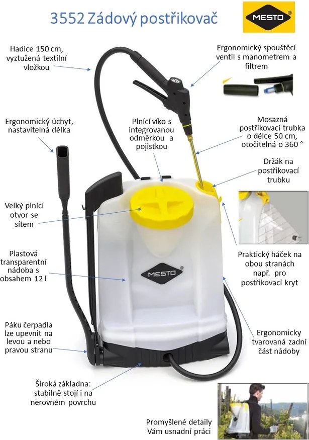 Postřikovač zádový MESTO 3552 12l ME3552