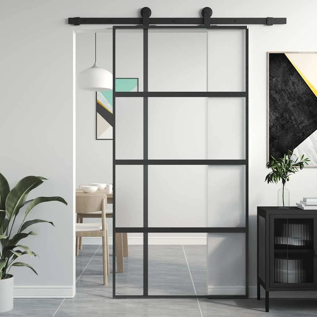 Posuvné dveře černé 102,5 x 205 cm tvrzené sklo a hliník 155230