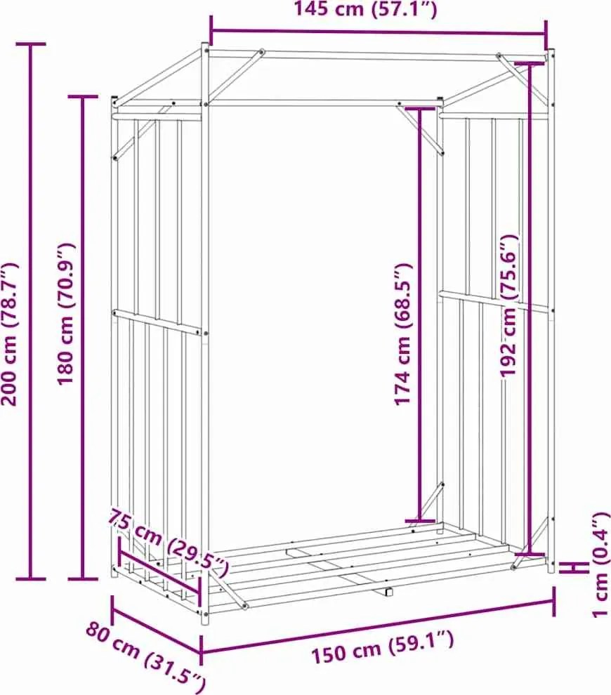 vidaXL Stojan na palivové dřevo s krytem proti dešti 150x80x200 cm [4104954]