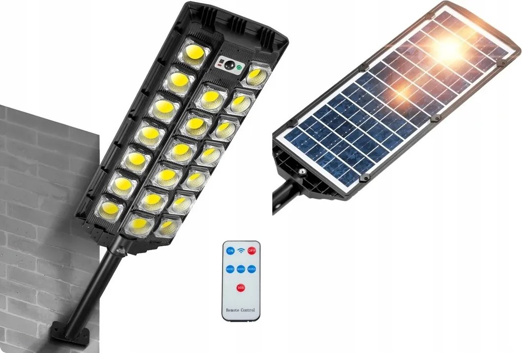 Solární Lampa Led 2000W Solární Panel IP65 Senzor Soumraku Pohybu Dálkové Ovládání